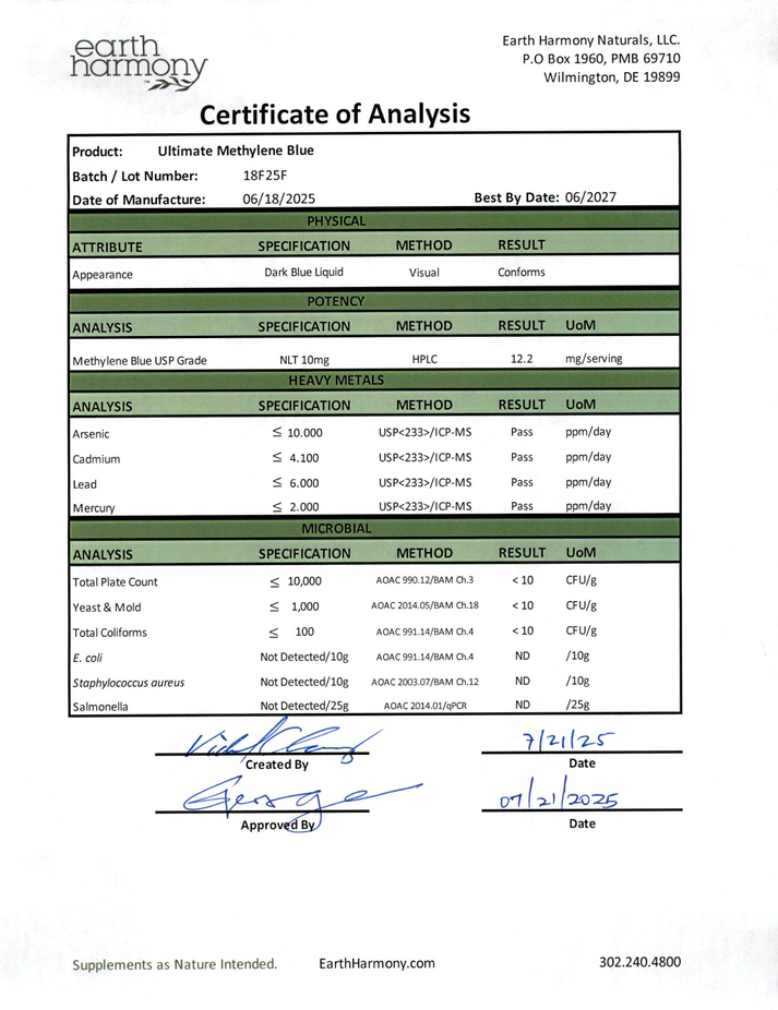 Methylene Blue Supplement - Pharma Grade – Earth Harmony Retail